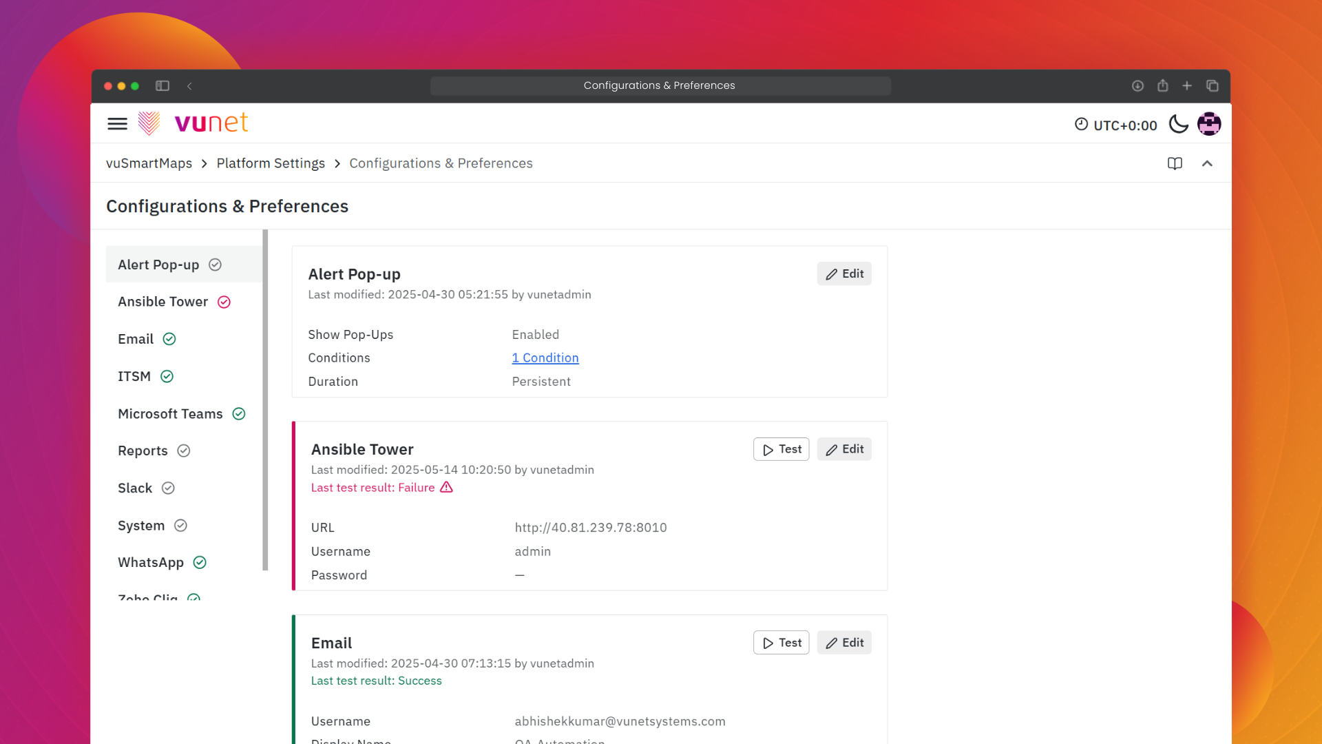 Configurations & Preferences | VuNet Docs