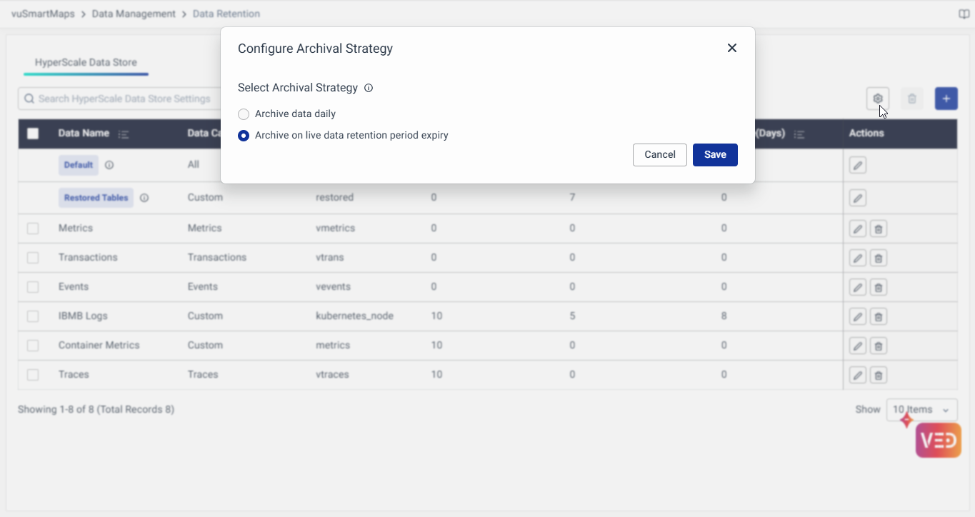 Data Retention | VuNet Docs