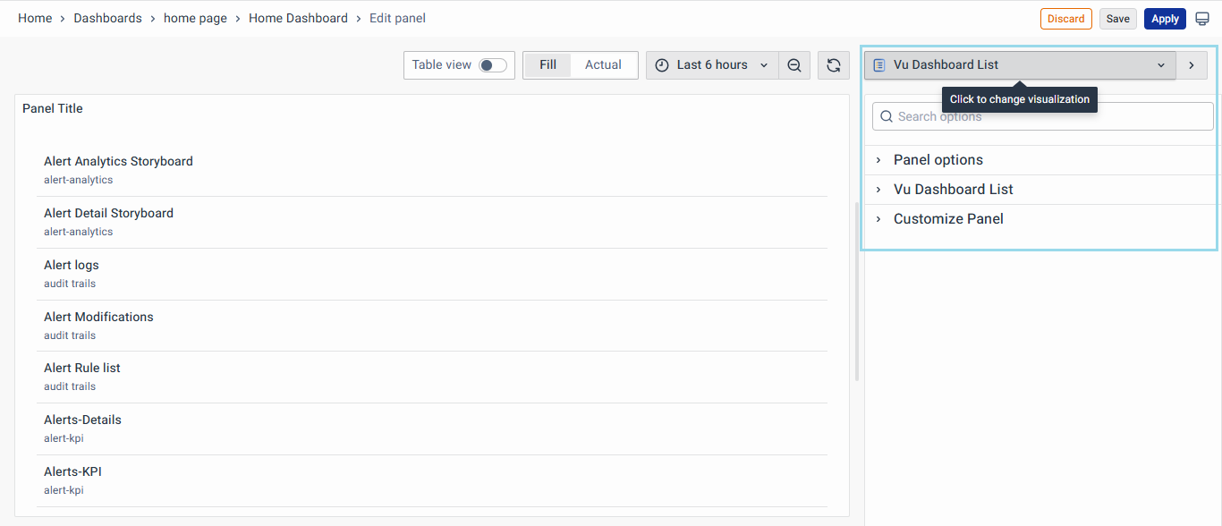 Vu Dashboard List Visualization | VuNet Docs