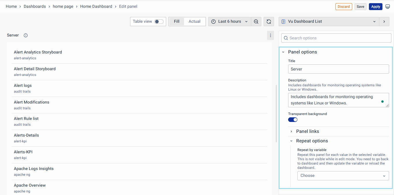 Vu Dashboard List Visualization | VuNet Docs