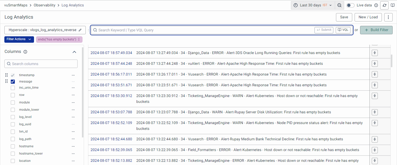 VuNet Query Language (VQL) | VuNet Docs