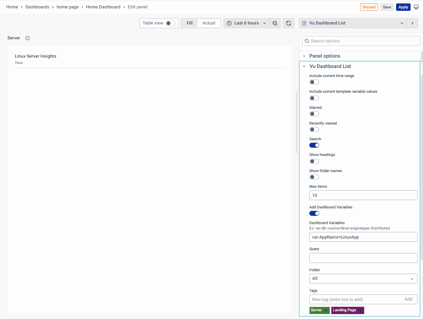 Vu Dashboard List Visualization | VuNet Docs