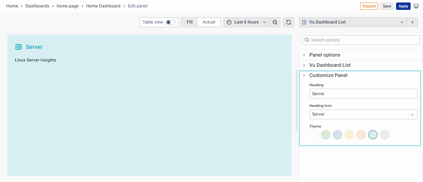 Vu Dashboard List Visualization | VuNet Docs